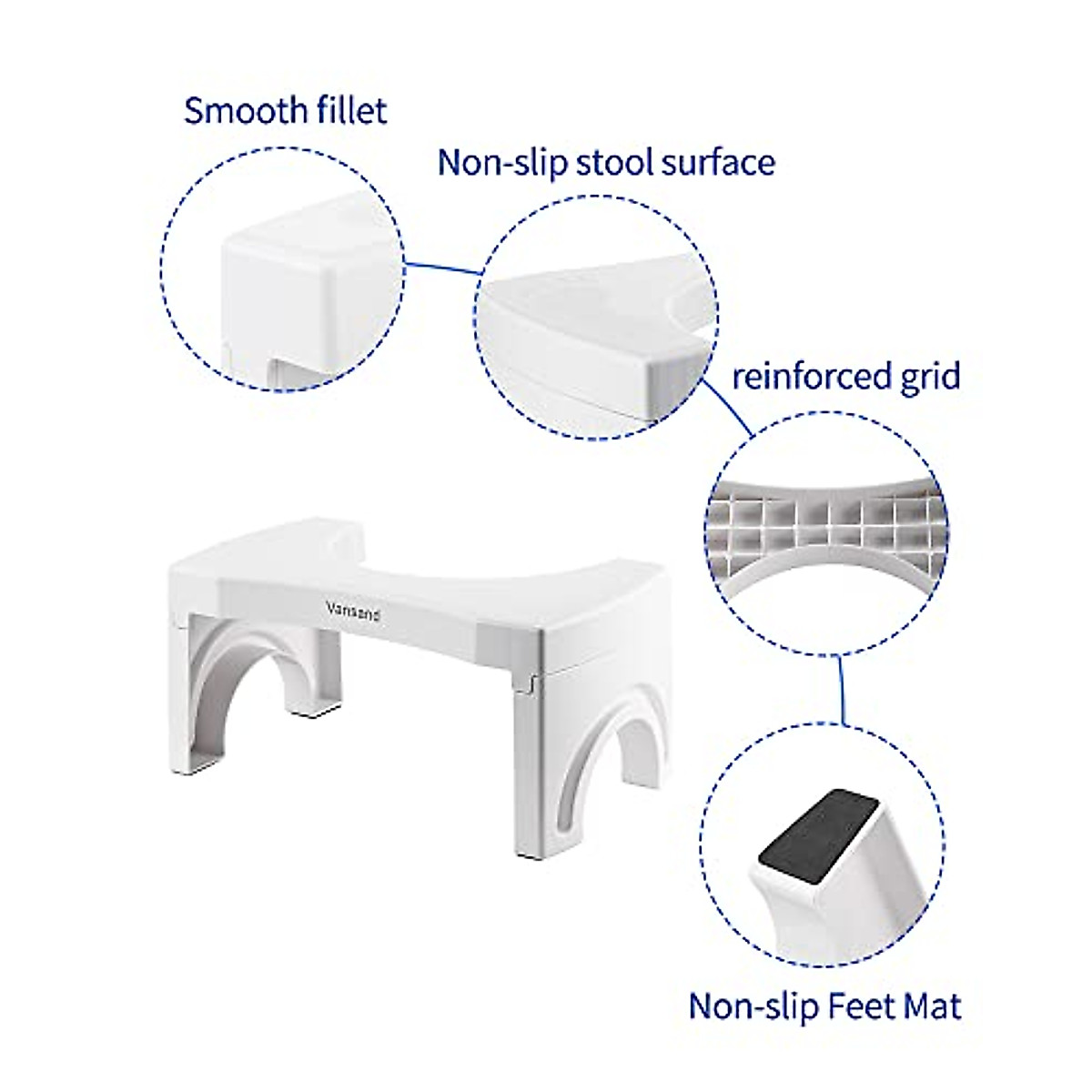 Vansand Toilet Foot Stool,Folding Toilet Stool,Squatting Toilet Potty Stool,Toilet Auxiliary Step,7.5Inch Height White