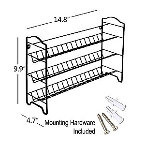 SWOMMOLY Spice Rack Organizer with 24 Empty Square Spice Jars, 396 Spice Labels with Chalk Marker and Funnel Complete Set, for Countertop, Cabinet or Wall Mount, Black