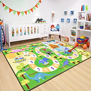 Chicrug Kids Dinosaur Playmats Educational Area Rugs, Kids Play Mat Carpet for Learning Numbers, Animals and Words for Children's Room Playroom Nursery, Kid's Floor Play Rug for Bedroom, 4x6 Feet