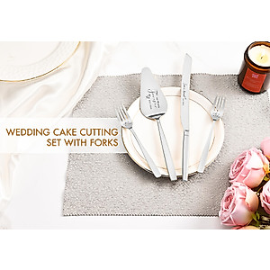 Parihy Wedding Cake Cutting Set, Sliver Wedding Cake Knife and Server Set 2024 with Forks, Mr and Mrs Cake Cutting Set for Wedding, Engagements Anniversaries (Silver)