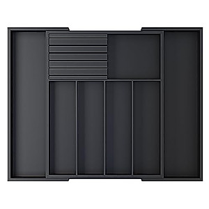 WUSHIZHUHUN Utensil Organizer Silverware Tray for Drawer - Bamboo Knife Drawer Organizer Expandable Cutlery Organizer in Drawer Knife Block W12.8-20.2" x L16 x H2 (Black)