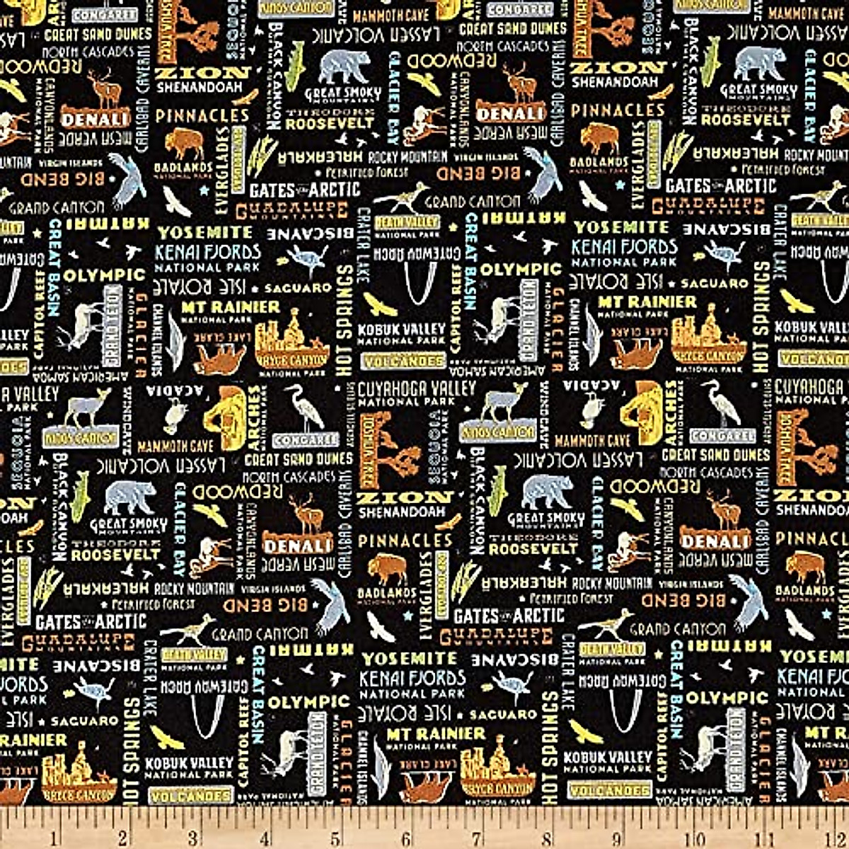 Riley Blake National Parks Signs Words, Text and Icons Print Black, Quilting, Apparel and Home Decor Fabric (2 Yards) 72" x 43"