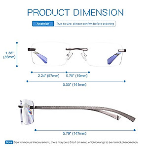 Missfive Premium Aluminum Progressive Multifocus Reading Glasses Men Blue Light Blocking, No-Line Spring Hinge Rimless Office Multifocal Metal Readers, Workspace for Mid-Near Range(3.0x, Gunmetal)