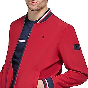 Tommy Hilfiger Men's Lightweight Varsity Rib Knit Bomber Jacket, Red, X-Small