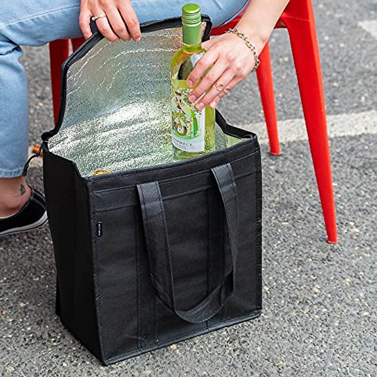 Insulated Shopping Bags for Groceries - 2 Pack Soft Sided Cooler Bag, Insulated Grocery Bags with Zippered Top, Reusable Shopping Bags for Food, Delivery, Catering, Foldable & Collapsible Tote Bags