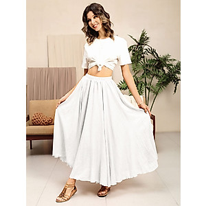 Ezcosplay Women Bohemian Beach A-Line Dress Double Layer Elastic Waist Long Maxi Skirt