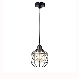 Simple Pendant Lamp Geometric Metal Wire Basket Cage Style Light Shade, Funky Retro Modern Industrial V-intage Look, Easy Fit AC 110V - 240V (Black) [Energy Class A+],Pendant