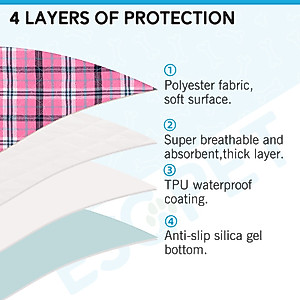 ESGPET Washable Pee Pads for Dogs - Pink Plaid 18”x24” 8Pcs, Non-Slip Reusable Whelping Pad for Puppy Training, Super Absorbent & Odor Controlling Dog Potty Pads for Playpen Crate Bed Floor Protector