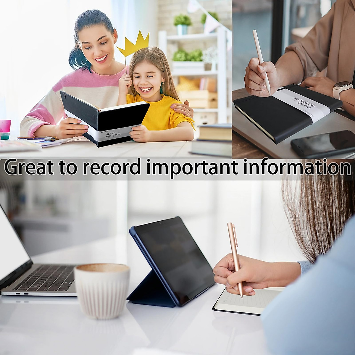 aellabus 6 Pack Black Journal Notebooks for work, A5 Hardcover Notebook, 192 Pages, 5.75 inches x 8.38 inches, 100 GSM Thick Paper (Black)