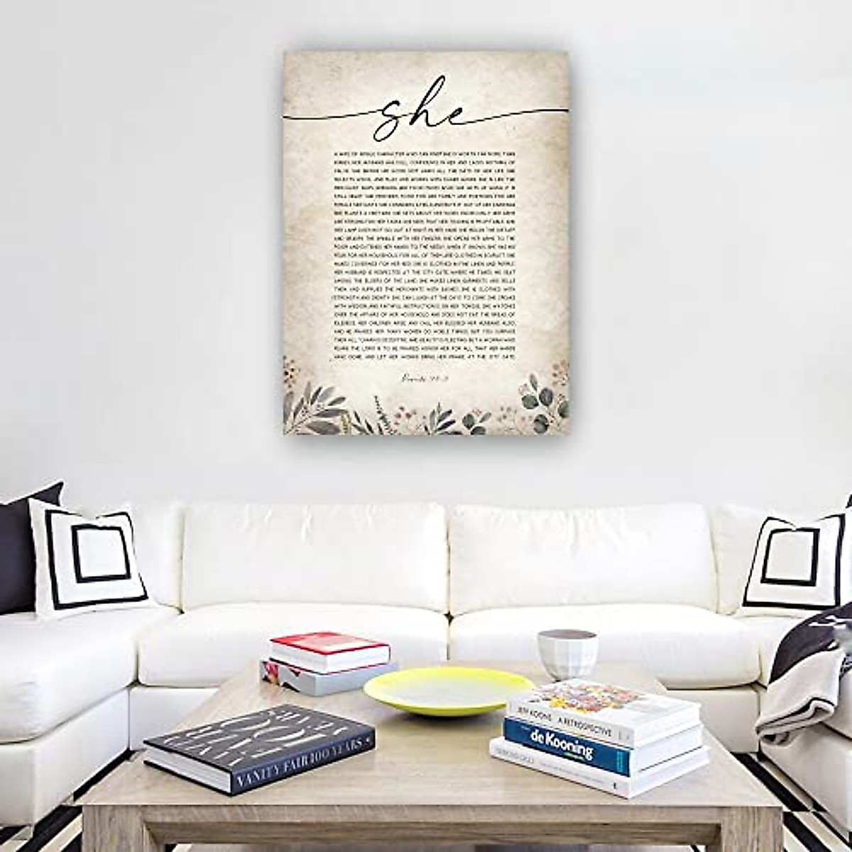 Proverbs 31 10-31 Bible Verse Canvas Wall Art Bible Verse Posters for Kitchen Giclee Artwork Rectangular Pictures Painting Prints Photo Canvas Decor for Office Wall Decorations for Bedroom (16x24inch(40x60cm),Framed)