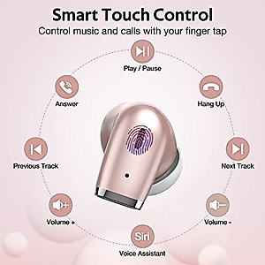 TSKIS True Wireless Earbuds Bluetooth Headphones with Noise Cancelling Mic 48Hrs Playtime LED Display IPX7 Waterproof Ear Buds for Android/iOS (Rose Gold)