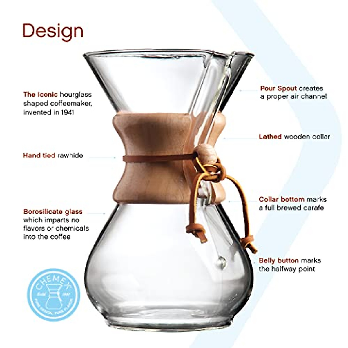 Chemex Pour-Over Glass Coffeemaker - Classic Series - 6-Cup - Exclusive Packaging