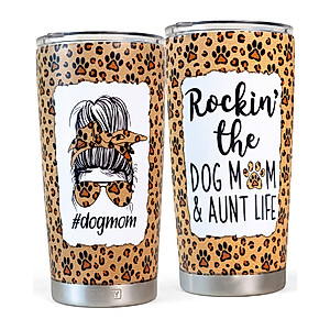 365FURY Aunt Gifts - Auntie Gifts From Niece or Nephew - Mother Day, Birthday Gifts For Aunt - Dog Mom Gifts For Women Dog Owner Travel Coffee Mug Tumbler With Lid Straw - 20oz