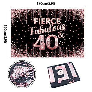 Happy 40th Birthday Backdrop Banner Fierce Fabulous and 40 Decorations for Women 40 Years Old Bday Background Rose Gold Pink Photography Party Decor Sign Supplies
