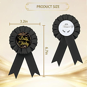 Dirty Thirty Tinplate Badge Pin, Black Rosette Happy 30th Birthday Button Pin, Gold Glitter Pin for 30 Years old Birthday Party, Brooch Buttons for Men or Women