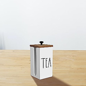 Tea Bag Holder, Farmhouse Tea Caddy, Wood Tea Bag Storage Organizer, Tea Containers with Lid, Tea Bag Dispenser, Tea Canister, Tea Accessories, Great for Tea Bars and Tea Gifts (White)
