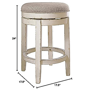 Signature Design by Ashley Realyn French Country 24" Counter Height Backless Swivel Barstool, Chipped White