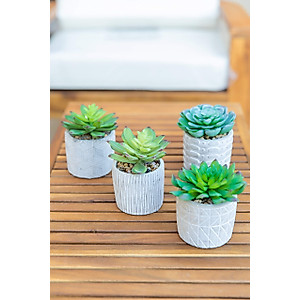 Flora Bunda Mid Century Artificial Plants Cactus Set of 2 Fake Succulent in 3" Cement Diamond line Pot Grey Planter, Potted Plants, for Home Office Decorations