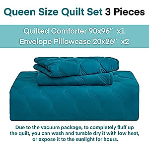 Litanika Queen Size Quilt Bedding Set Teal - Full Lightweight Comforter Bedspreads & Coverlets Turquoise - Bedding Cover Bed Decor All Season - 3 Pieces (1 Quilt, 2 Pillowcases)
