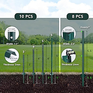 Gtongoko 5 Feet Sturdy Duty Metal Fence Post, Pack of 10, U Post for Fencing Green Fence Posts for Garden Yard and Outdoor Wire