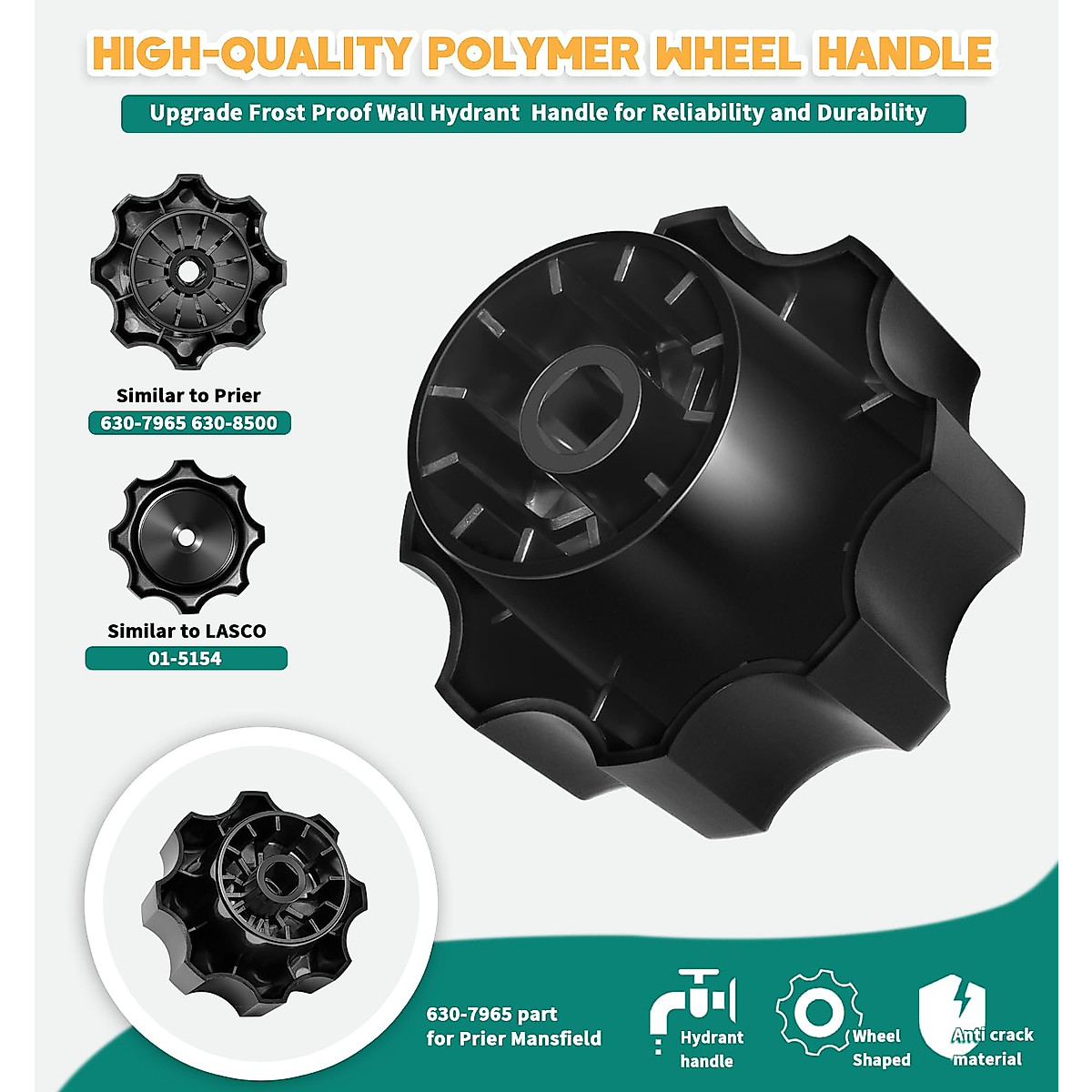 Camoo 630-7965 Wall Hydrant Handle & Screw Repair Kit for Prier/Mansfield Style Frost Proof Wall Hydrants 500 400 300 Series, Wheel Shaped Outdoor Faucet Handle