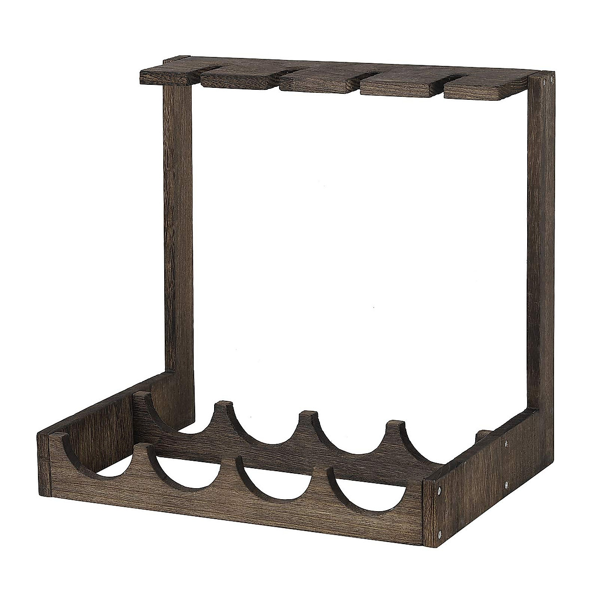 NANANARDOSO Wine Rack, Rustic Wood Wine Storage Shelf with Glass Holder Tabletop Wine Bottle Holder Organizer for Kitchen Cabinet Pantry (Rustic Brown, 4-Slot)