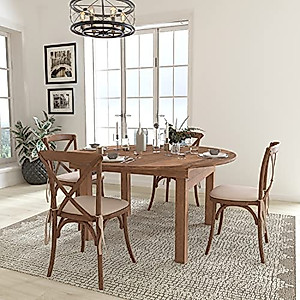 Flash Furniture HERCULES Series 60" Round Solid Pine Folding Farm Dining Table Set with 4 Cross Back Chairs and Cushions