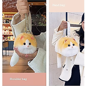 RJStylish Fashion Handmade Cutest Cat-like Plush Kitty Purse for Women Tote bag Shoulder bag Crossbody bag (Yellow N White Cat, Large)