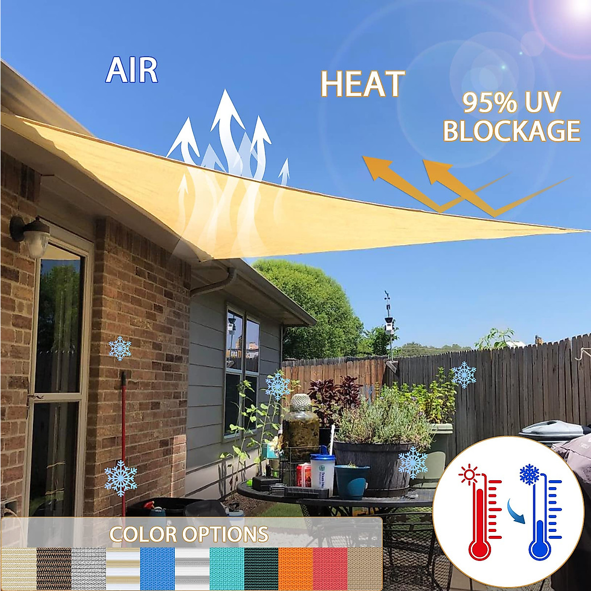 Windscreen4less Sun Shade Sail Canopy 16' x 16' x 16', Brown