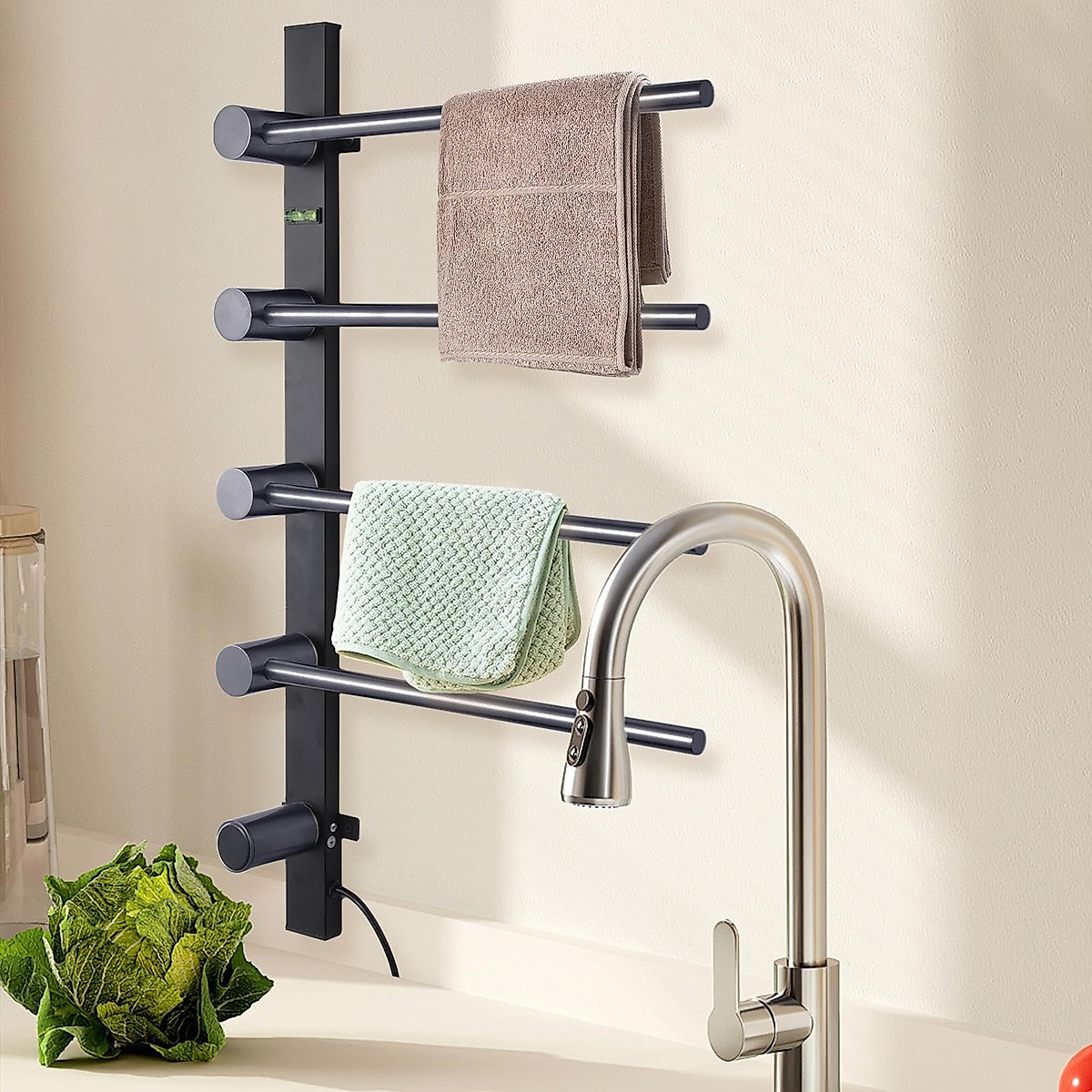 Towel Warmer Rack | 4-Bar Electric Towel Warmer Racks Wall Mounted - Stainless Steel Temperature Adjustable Waterproof Drying Rack with Built-in Timer for Kitchen, Bathroom