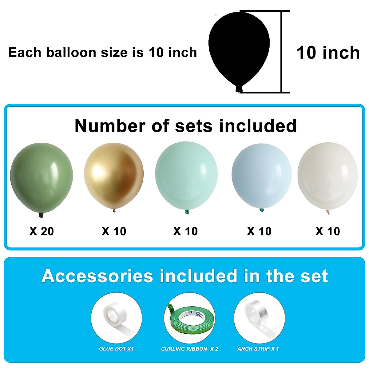 Matte Sage Green Pastel Blue Pastel Green Balloons with White Chrome Gold Balloons for Neutral Baby Shower Engagement Wedding Birthday Party Decorations 10inch Balloons 60 packs
