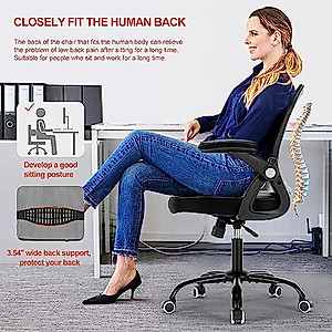 Office Chair,Ergonomic Home Desk Chairs,PU Leather Thick Cushion Mesh Office Chairs,Adjustable Executive Task Chair with Flip-up PU Armrests,360° Swivel Computer Chairs,Black