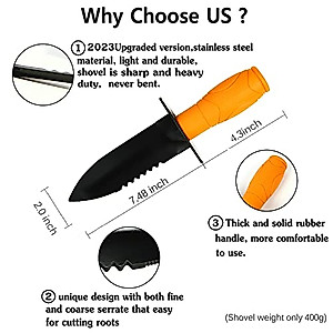 NUOSHIKE Metal Detector Digger Tools with Coin Probe, 7.48 inch Blade, Heavy Duty Serrated Edge Digger,Garden Knife with Sheath for Belt Mount