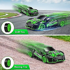 BIFYTON RC Drift Car, Remote Control Car with LED Lights Glow and Drifting Tire,14KM/H Fast High-Speed Rc Car with 2 Rechargeable Batteries, Suitable for 4-7, 8-12 Boys Girls Kids Gift