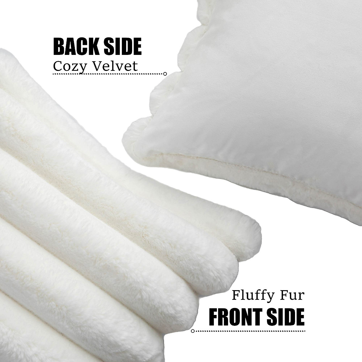 Neelvin Cream White Faux Fur Cozy Soft Striped Decorative Throw Pillow Covers 24x24 inch Set of 2,Velvet Pillowcase Cushion Case for Sofa Couch
