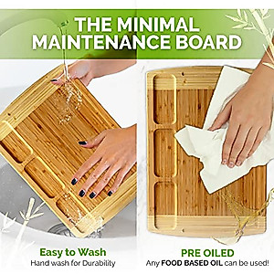 Greener Chef Organic Bamboo Cutting Board for Kitchen with Built-In Compartments and Juice Groove - Wooden Chopping Board for Meat, Cheese Charcuterie Board with Handles, (XXL, 20 x 14 Inch)