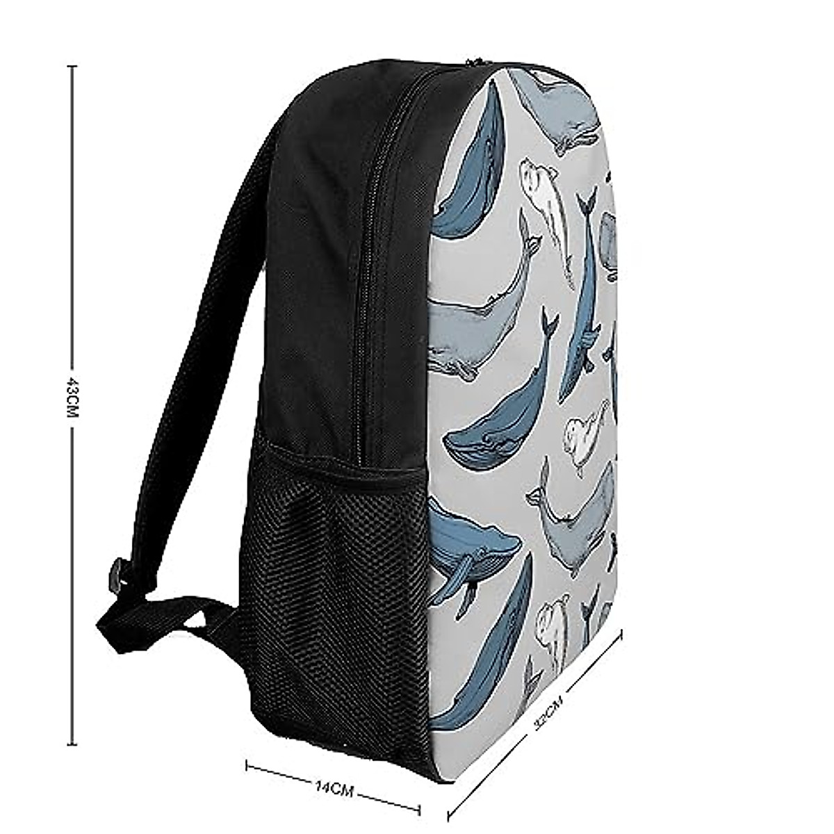 Whale Travel Backpack Casual 17 Inch Large Daypack Shoulder Bag with Adjustable Shoulder Straps