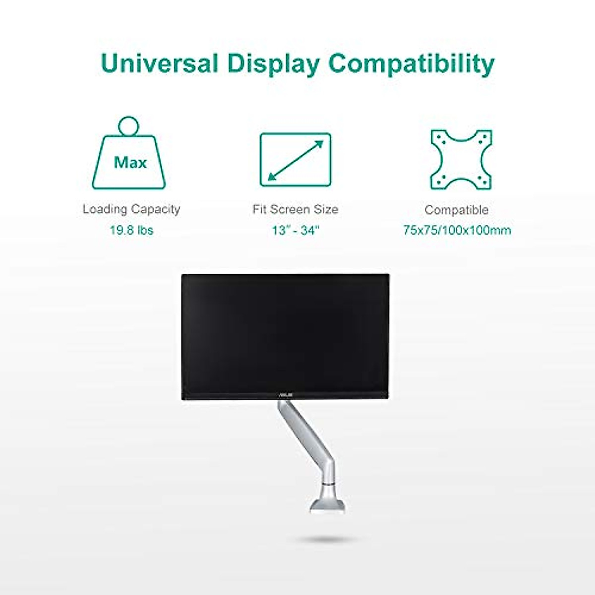 EleTab Single Monitor Arm Stand Full Motion Height Adjustable Monitor Desk Mount Fits for Computer Screen 13 to 34 inches, Hold up to 19.8 lbs