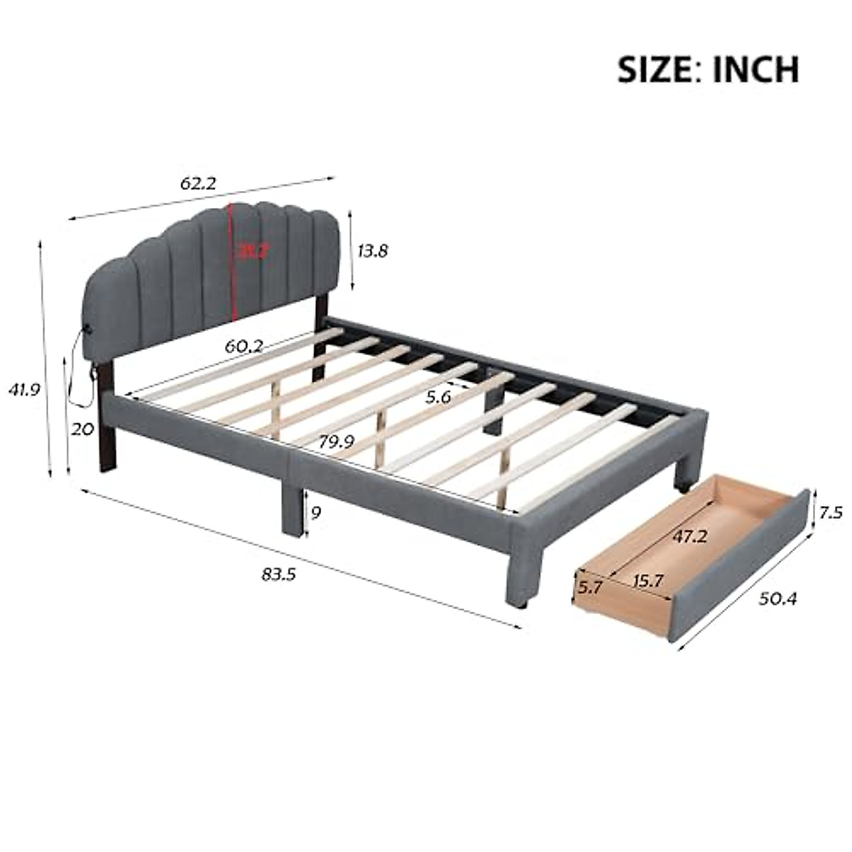 HAUSHECK Upholstered Bed Frame Queen Size with Teddy Fleece Headboard, Big Drawer, Smart LED Lights and 2 USB Ports, Modern Queen Platform Bed Frame w/Wooden Slats Support, No Box Spring Needed