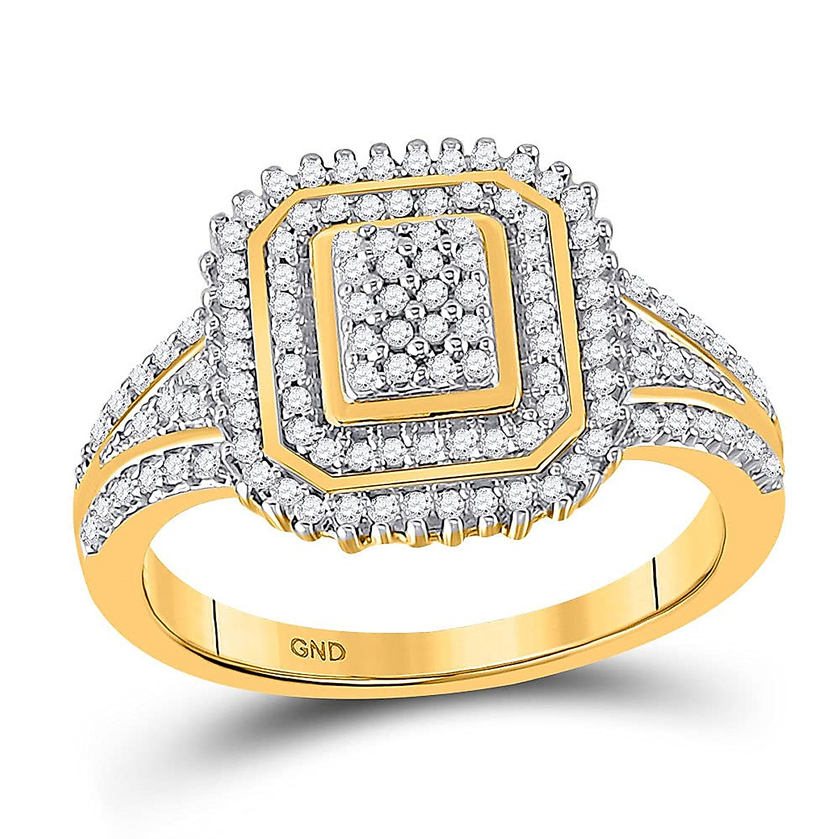 The Diamond Deal 10kt Yellow Gold Womens Round Diamond Rectangle Frame Cluster Ring 1/4 Cttw