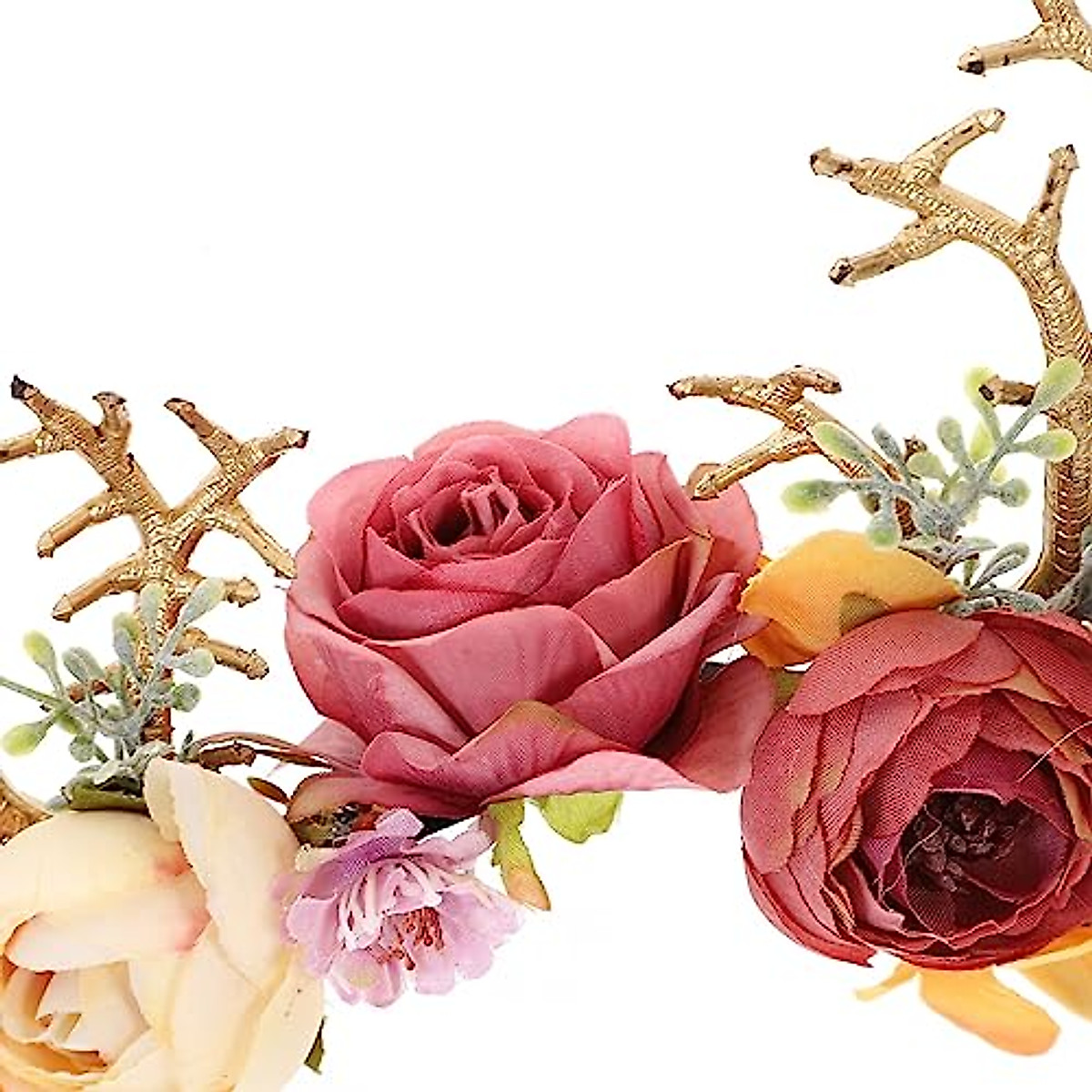 Amosfun Christmas Reindeer Antlers Headband Deer Antlers Ears Flower Hair Hoop Hair Band Holiday Headdress Hair Accessories for Christmas Party Supplies