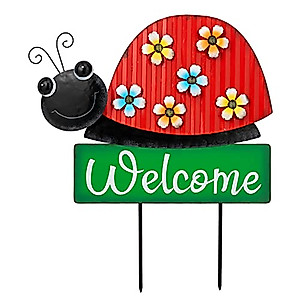 Garden Decor for Outside, DEWBIN 16" Ladybug Decorative Garden Stakes Spring Decor, Metal Yard Art Welcome Sign for Outdoor Patio Lawn Backyard Decorations