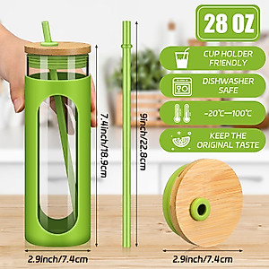 Uiifan 6 Pack 20 oz Glass Tumbler with Straw and Bamboo Lid Reusable Iced Coffee Tumbler Glass Water Bottle with Lids and Protective Sleeve Wide Mouth Water Cups for Home Office Party, 6 Colors