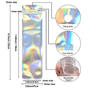 100 Pieces Smell Proof Bags Holographic Packaging Bags Storage Bag with Clear Window for Food Storage (Holographic Color, 2.8x8.7 Inch)