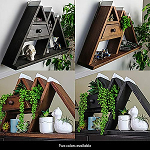 Rustic Curiosities Large Mountain Shelf - 20X12X4.5 Inch Crystal Display Shelf for Succulents, Plants, Essential Oils, Includes Pull Out Drawer, Extra Wide Base Crystal Holder (Black)