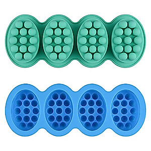 2 Pcs Silicone Massage Bar Soap Molds - SJ Silicone Molds for Soaps Making, Handmade Soap Molds, Nonstick & BPA Free (Blue & Mint Green)