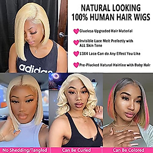 Alipeacock Blonde Bob Wig 13X4 Lace Front Wigs Pre Plucked Bleached Knots 150% Density 613 Straight Short Human Hair Lace Frontal Wigs for Women 10inch