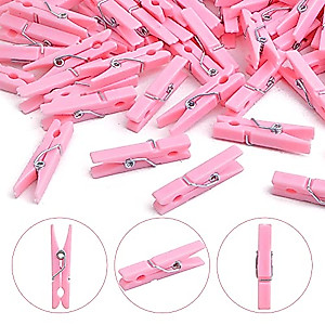 100 Piece Pink Plastic Photo Clips Small Laundry Clothespins Clips Decorative Craft Paper Clips for String Fairy Lights Picture Home Office Decor, 34 x 5 x 8.5 mm