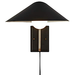Amazon Brand – Rivet Mid-Century Swiveling Long Arms, Pivoting Head, Plug-In, Hardwire or 2-in-1 Option Wall Sconce with Bulb, 11"H, Matte Black with Antique Brass - 51457