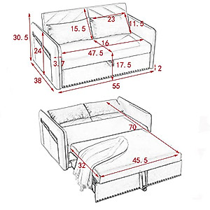 Ucloveria Pull Out Sleeper Sofa with USB Charging, 3-in-1 Adjustable Sleeper Couch, 2 Lumbar Pillows and Side Pocket, Soft Velvet Convertible Sleeper Sofa Bed for Living Room Bedroom, Black